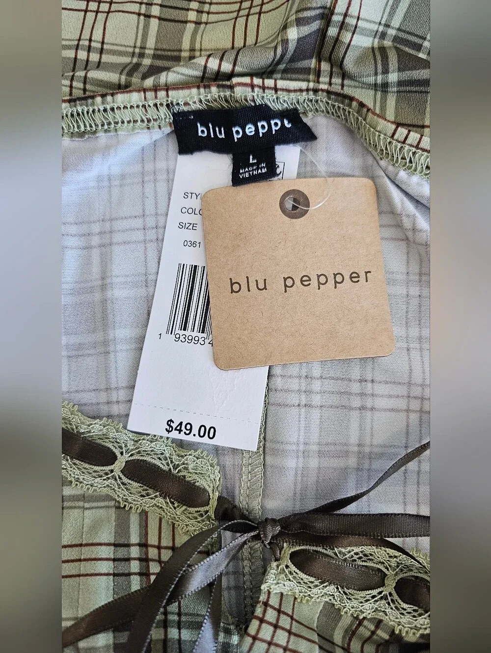 Blu Pepper | Dresses | Blu Pepper Green Brown Plaid Puffsleeve Boho Y2k ...